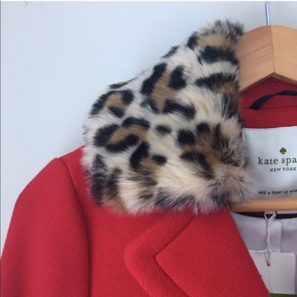 kate spade | Jackets & Coats | Kate Spade Red Wool Leopard Collar Coat ...